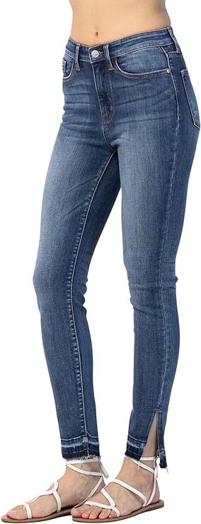HW Skinny Jeans with Side Slit Released Hem | Rollin' Rebel Boutique